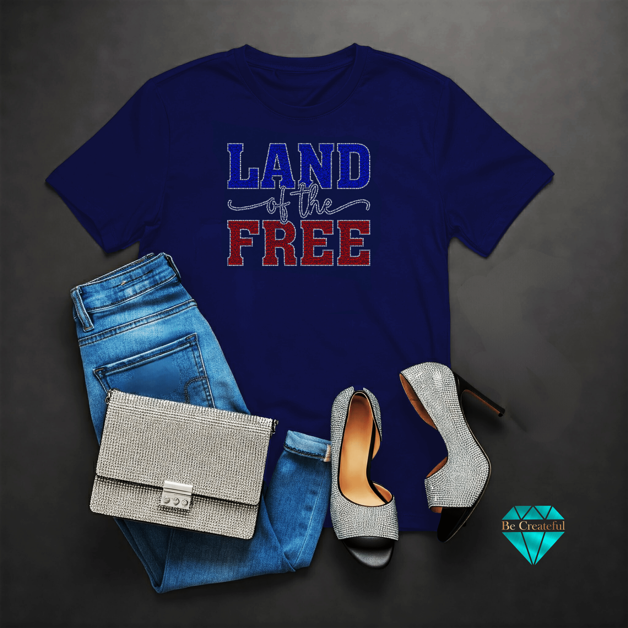 Land Of The Free Rhinestone Transfer - Patriotic Rhinestone Design ...