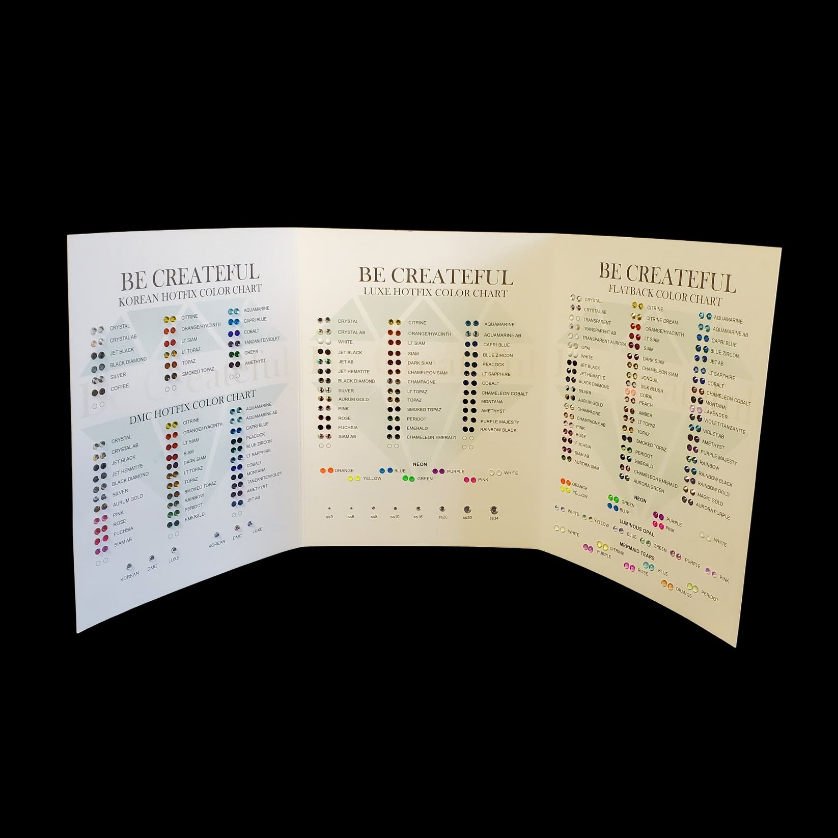 Be Createful Rhinestone Color Chart - Rhinestone Color Card - Rhinestone