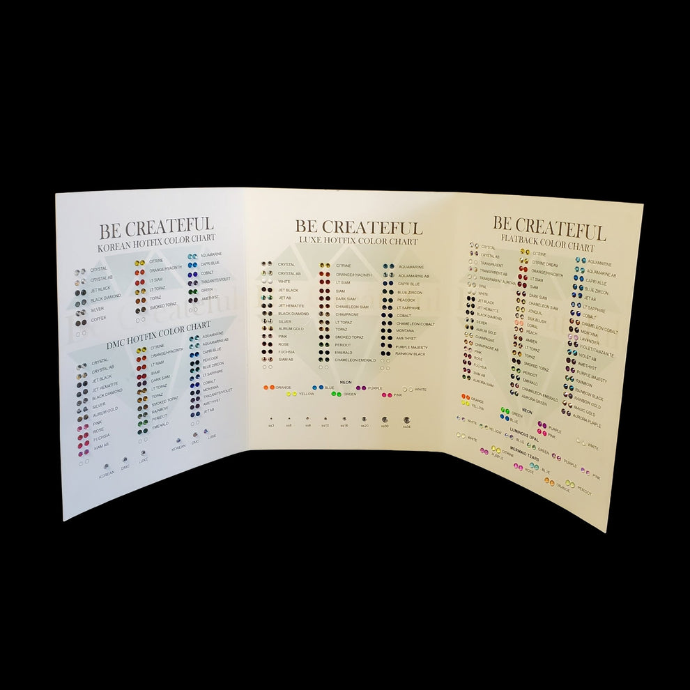 Be Createful Rhinestone Color Chart - Rhinestone Color Card - Rhinestone