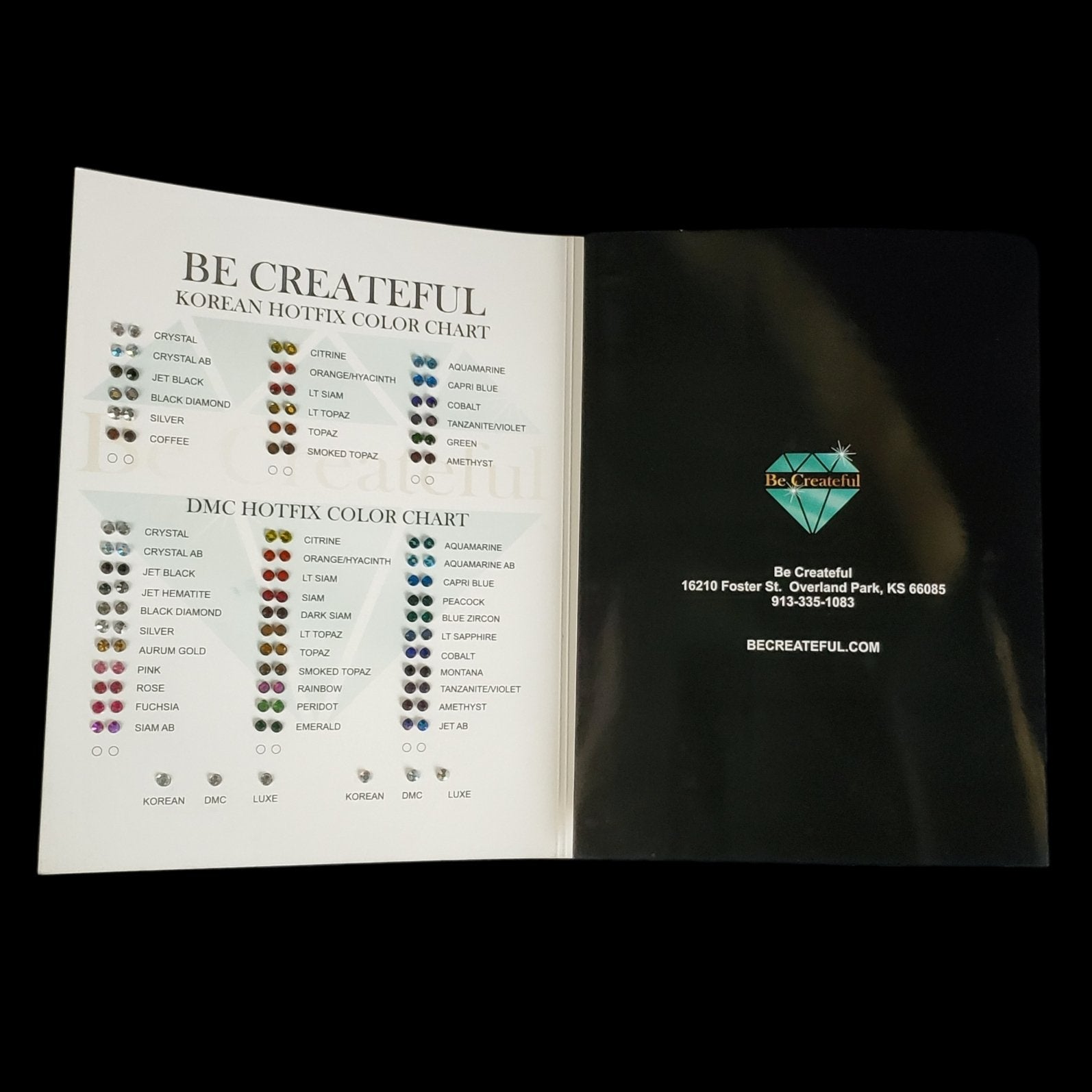 Be Createful Rhinestone Color Chart - Rhinestone Color Card - Rhinestone