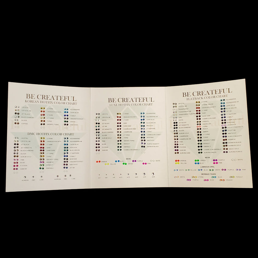 Be Createful Rhinestone Color Chart - Rhinestone Color Card - Rhinestone